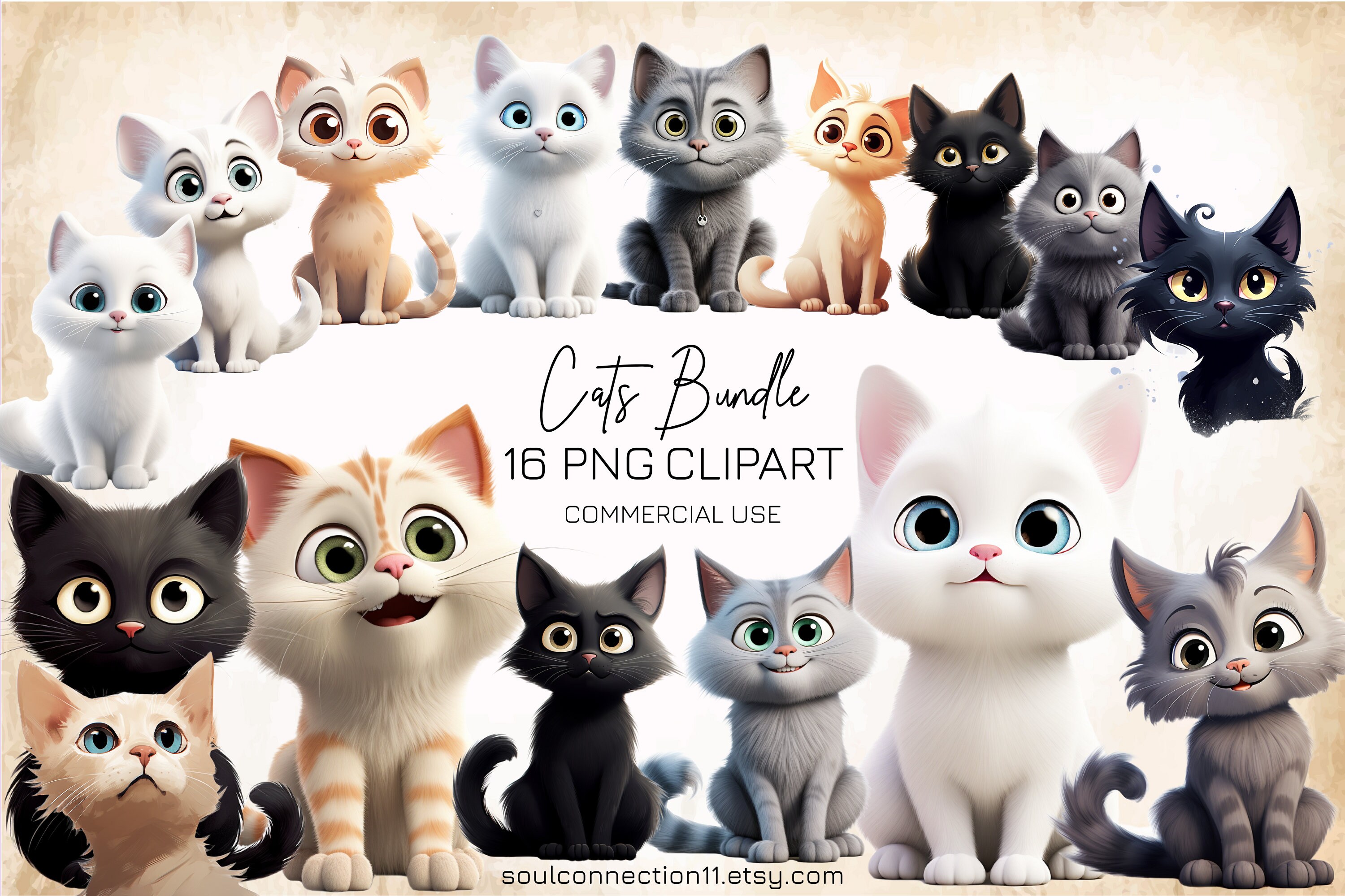 Cute Cats PNG Clipart Bundle Cartoon Kittens Images - Etsy