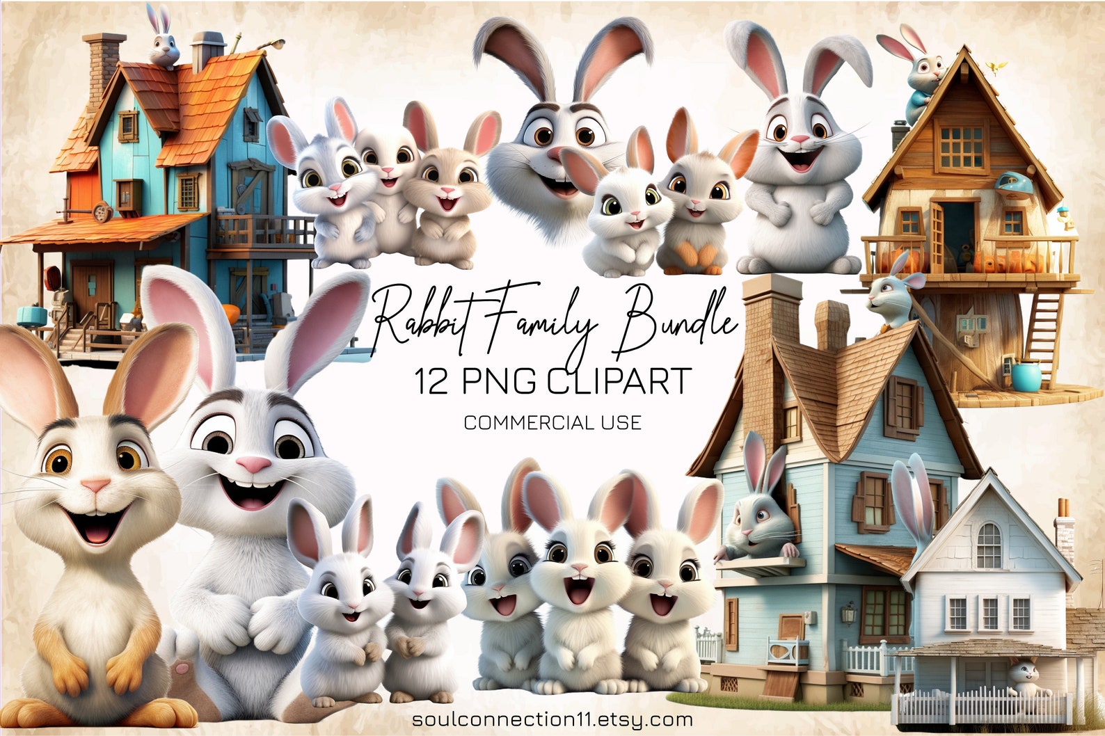 Rabbit Family PNG Clipart Bundle Rabbit House Rabbit Baby - Etsy