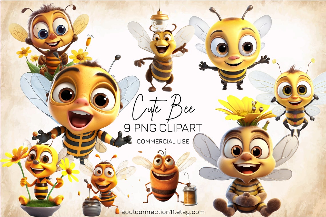 Bee Clipart PNG Cute Baby Bee Bundle Bees Clipart Set - Etsy