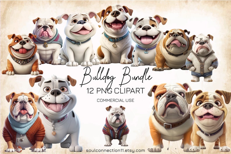 Bulldog PNG Clipart Bundle, Cartoon English Bulldog Images, Sublimation ...