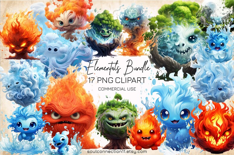Elementals PNG Clipart Fire Elemental Water Elemental Air - Etsy