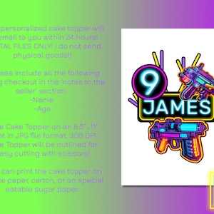 NEON Laser Tag Birthday Cake Topper, Personalized Printable Cake ...
