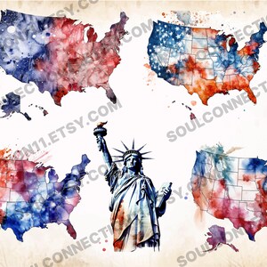 Watercolor USA Patriotic PNG Clipart Bundle, Commercial Use, USA Flag ...