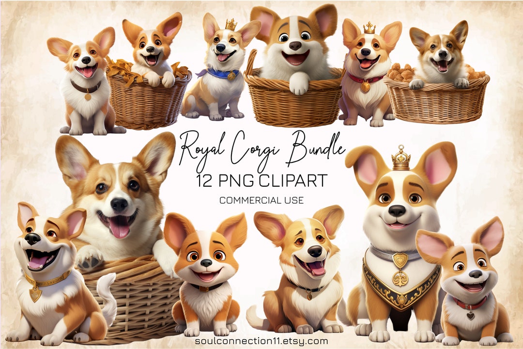Royal Corgi PNG Clipart Bundle, Cute Cartoon Dogs Clipart, Sublimation ...