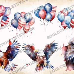 Watercolor USA Patriotic PNG Clipart Bundle, Commercial Use, USA Flag ...