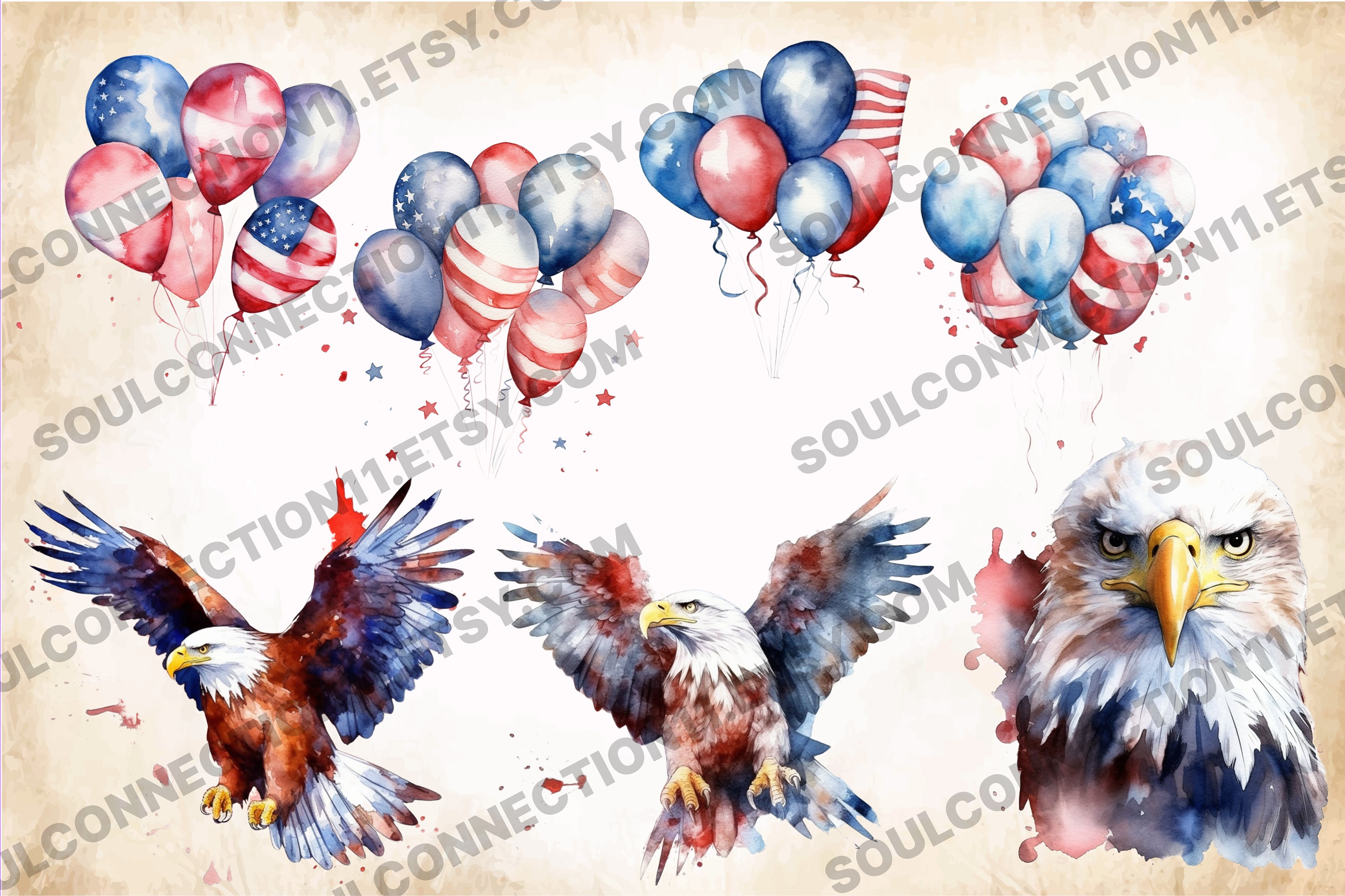 Watercolor USA Patriotic PNG Clipart Bundle Commercial Use - Etsy
