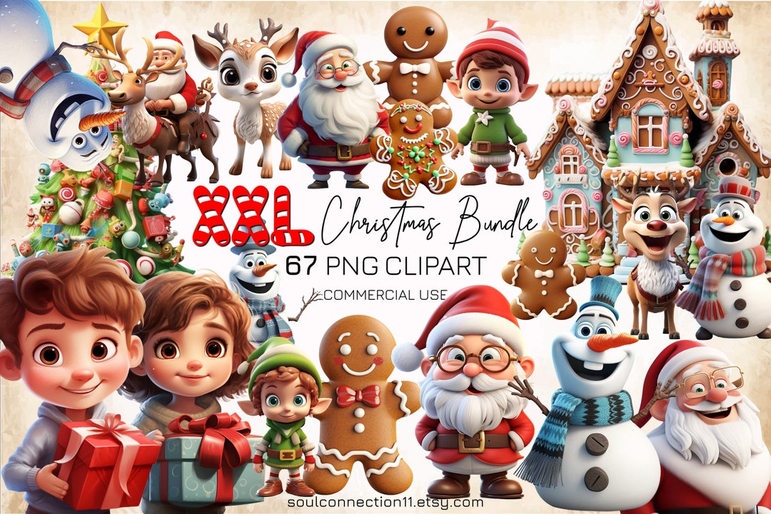 XXL Christmas PNG Clipart, Christmas Images Bundle, Santa, Deer ...