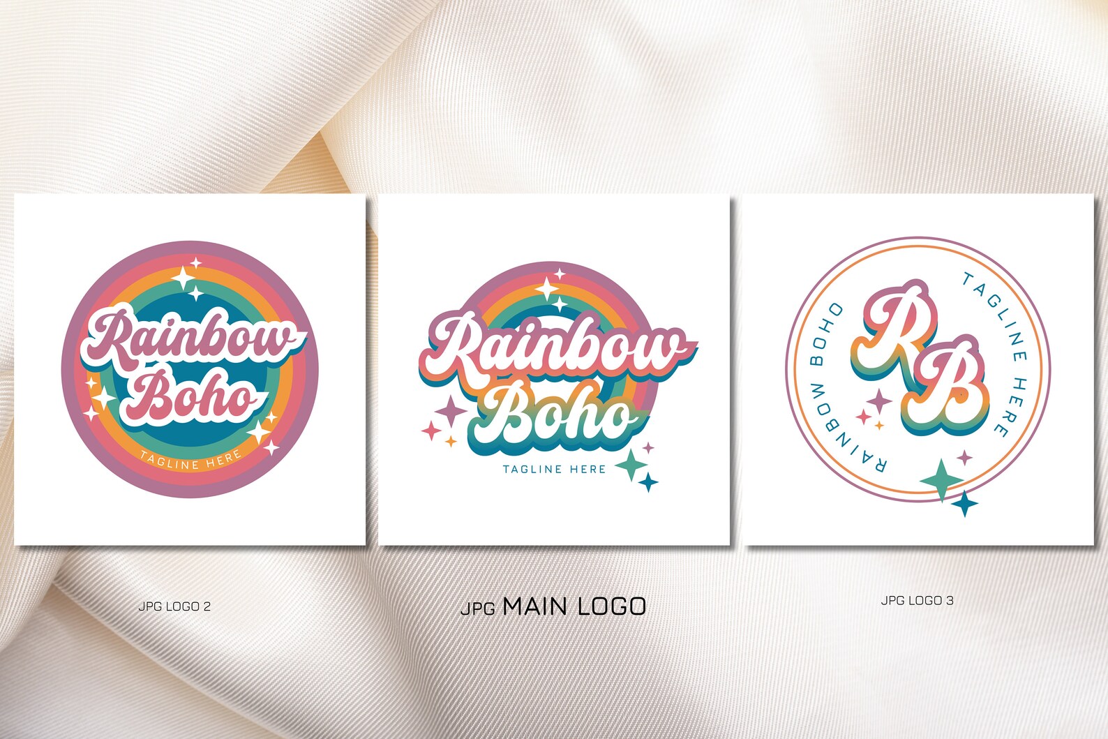 Rainbow Boho Logo Colorful Retro Logo Star Vintage Logo - Etsy
