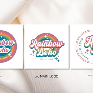 Rainbow Boho Logo, Colorful Retro Logo, Star Vintage Logo, Modern ...