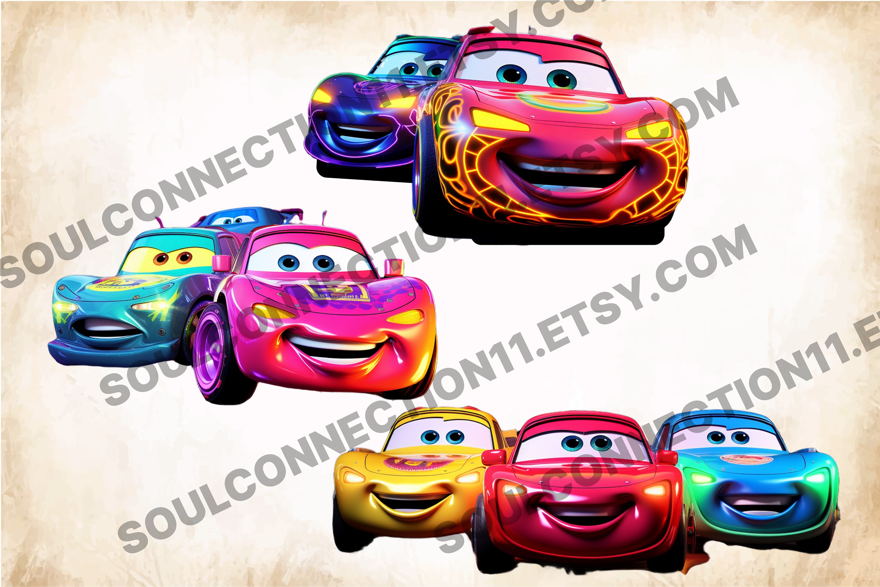 Neon Cars PNG Clipart Bundle Cute Cartoon Racing Cars Images - Etsy