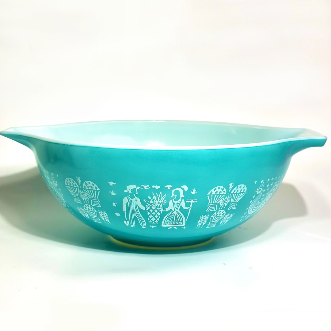 Vintage Pyrex Bowl, Cinderella, Amish Butter Print, Turquoise, 444, 4 ...