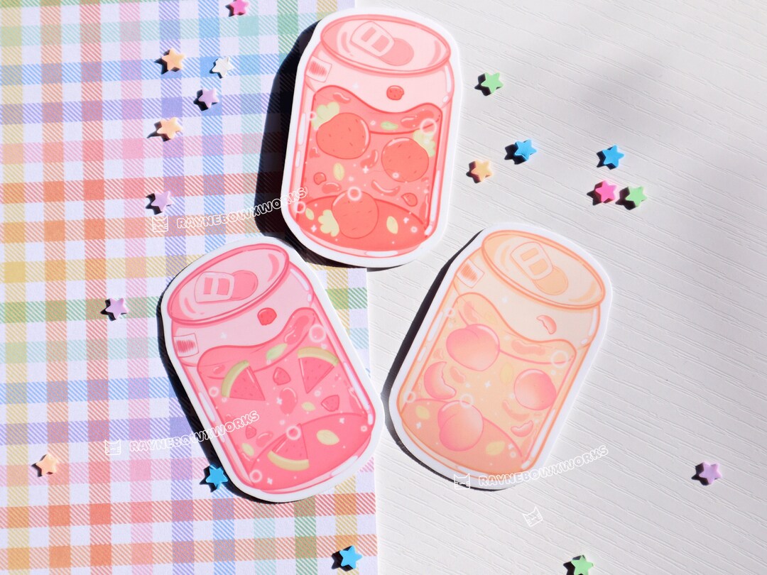 Fruit Sodas Stickers, Strawberry Soda, Peach Soda, Watermelon Soda ...