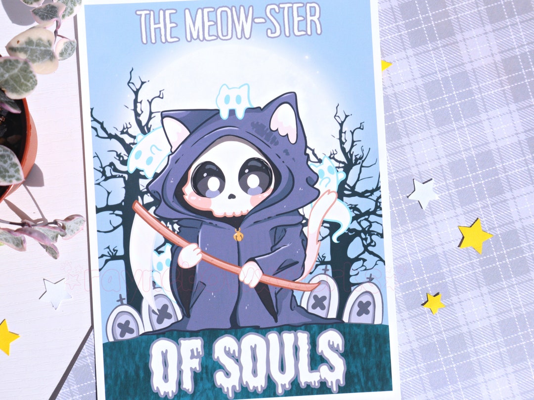 The Meow-ster of Souls Art Print, Skull Art Print, Cute Cat Art Print ...
