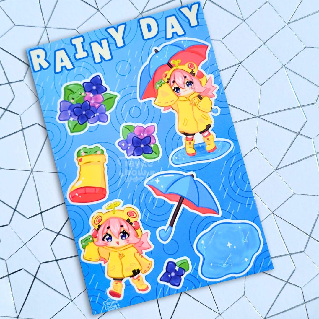 Rainy Day Sticker Sheet, Vinyl Stickers, Cute Stickers, Aesthetic ...