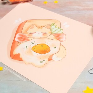 Breakfast Cat Art Print, Cute Art Print, Kawaii Art Print, Cute Wall ...