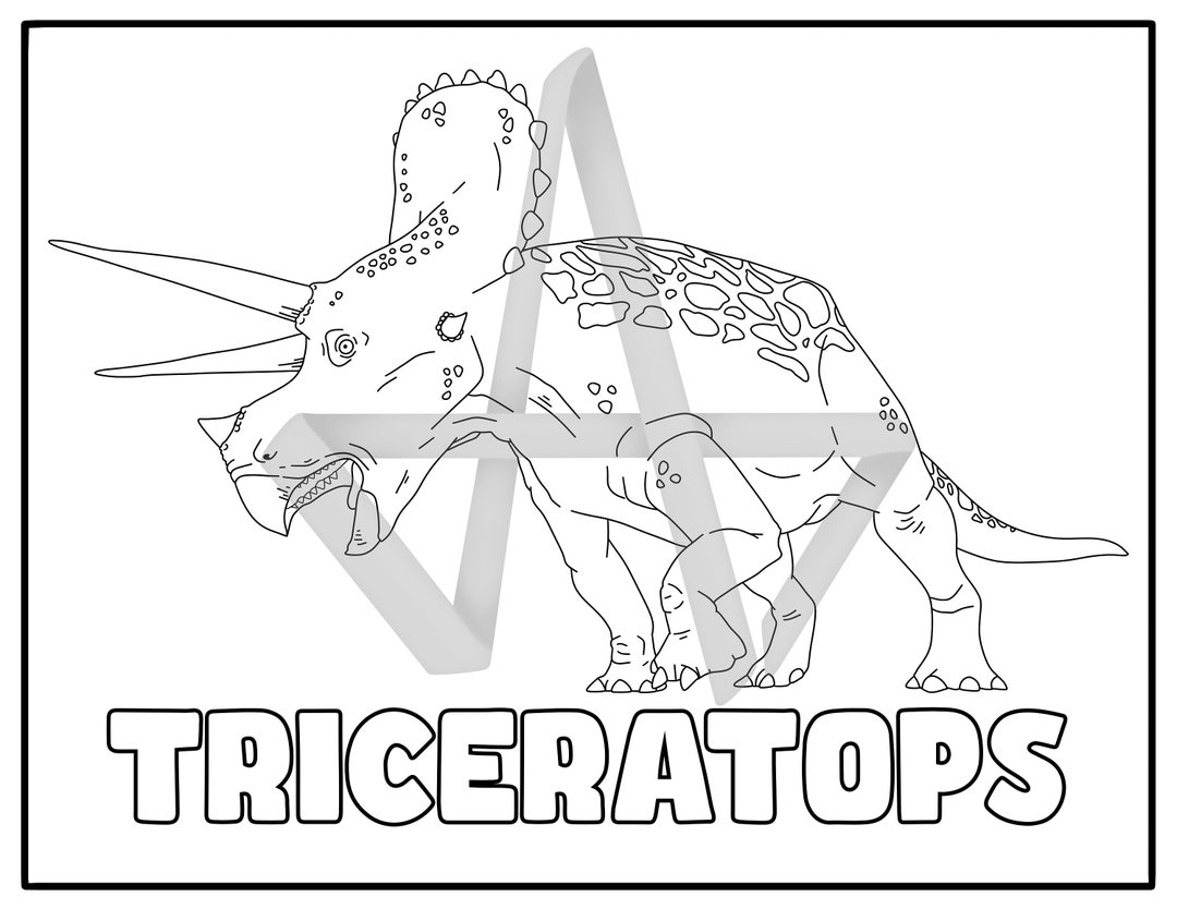 Triceratops Dinosaur Kids Adult Coloring Page Digital - Etsy