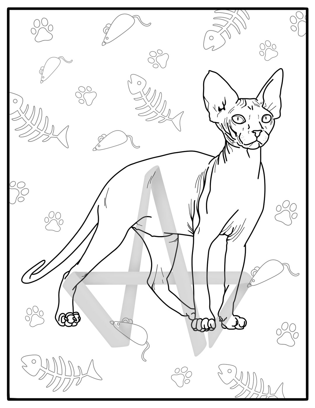 Sphynx Cat Adult Coloring Page Digital - Etsy