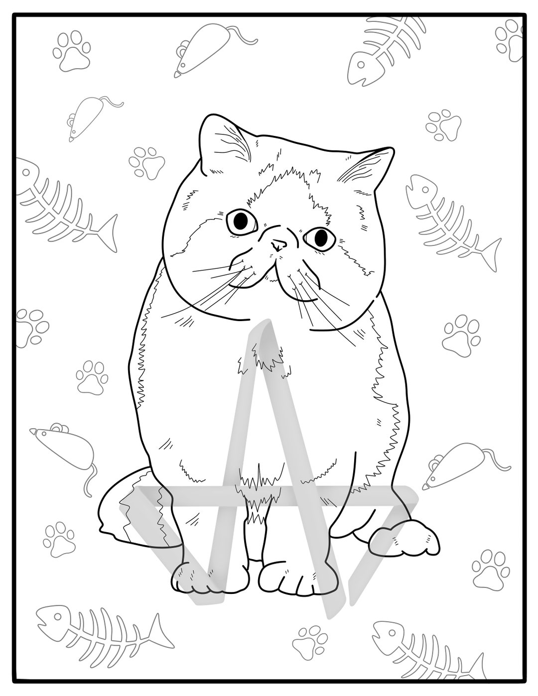 Chubby Kitty Cat Adult Coloring Page Digital - Etsy