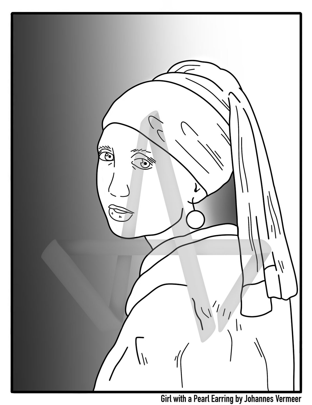 Girl With a Pearl Earring Adult Coloring Page Digital - Etsy