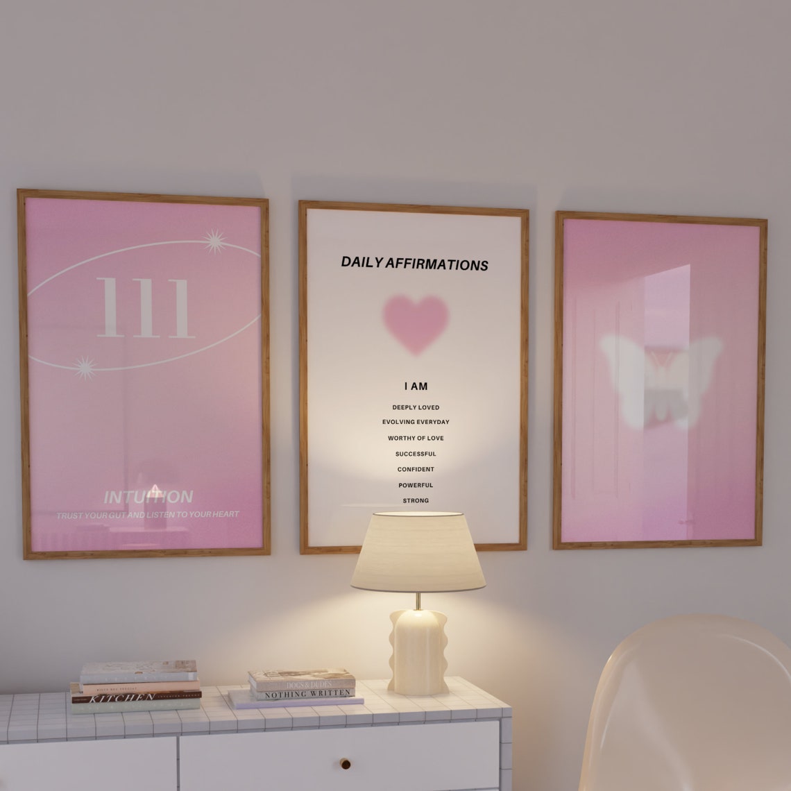 Pink Aura Poster Set, Set of 3 Affirmation Poster, Trust Gradient ...