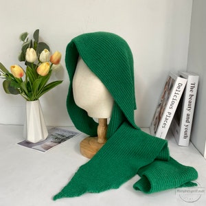Scarf Shawl All-in-one Hatssimple Solid Crochet Hats,knitted Winter ...