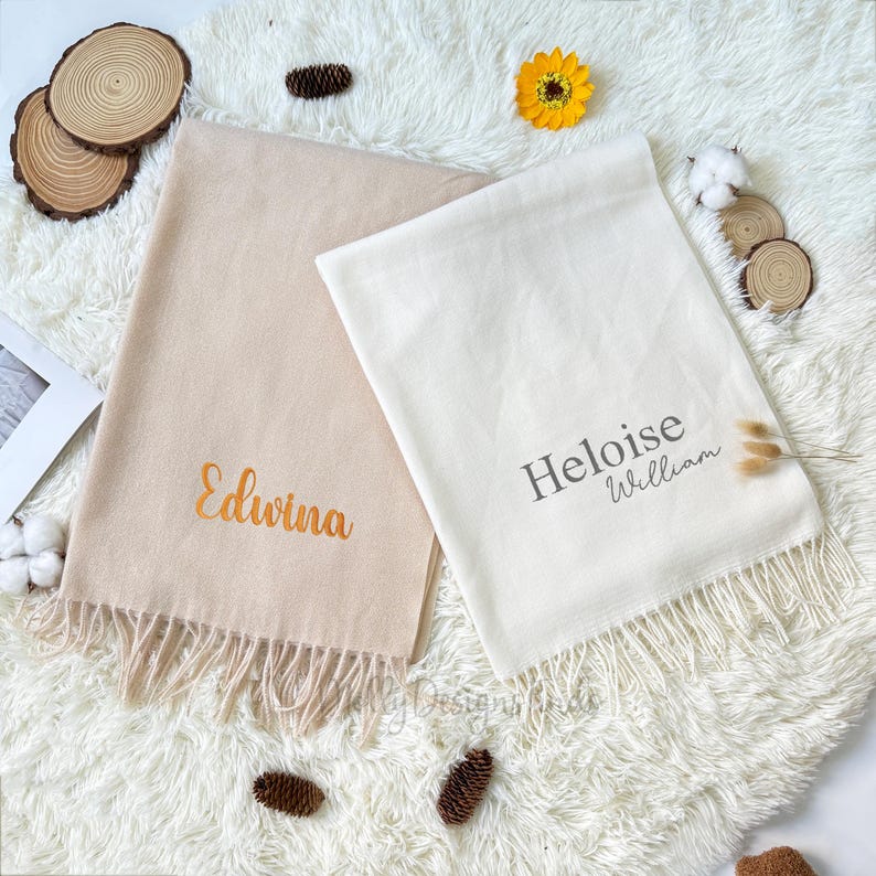 Personalised Name Embroidered Shawl Scarf,monogrammed Oversized Scarf ...