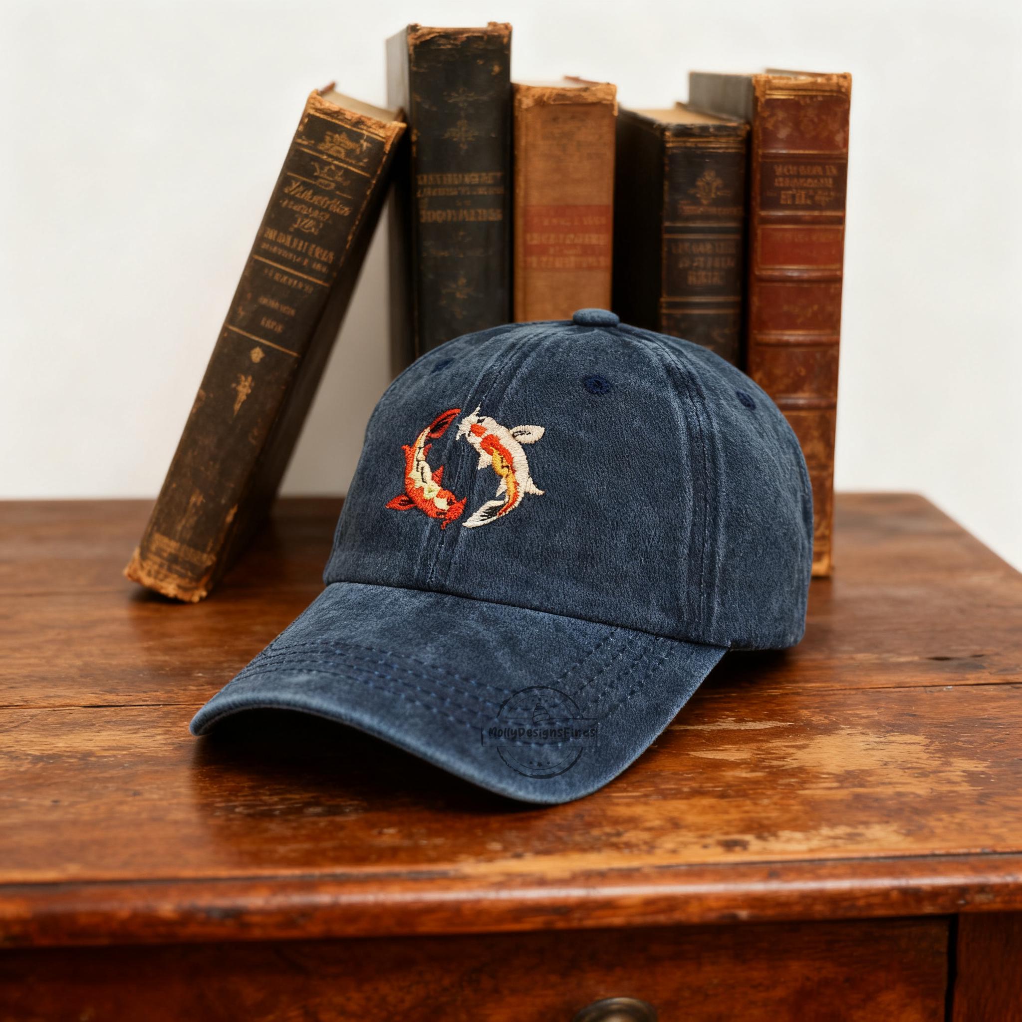 Koi Fish Embroidered Hat,japanese Koi Fish Embroidered Adjustable Hat ...