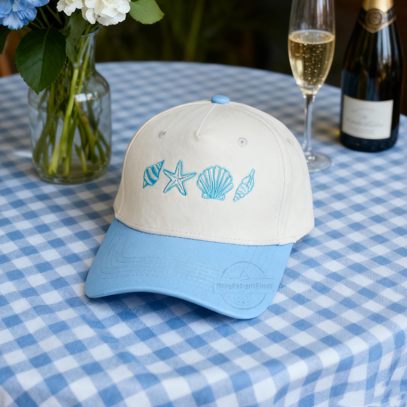 Seashell Embroidered Hat,embroidered Starfish and Seashell Trucker Hat ...