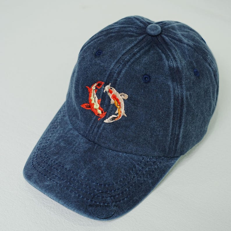 Koi Fish Embroidered Hat,japanese Koi Fish Embroidered Adjustable Hat ...