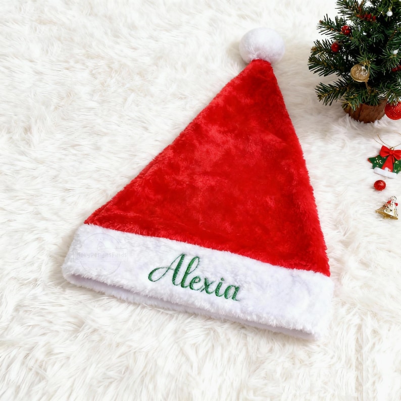 Custom Name Embroidered Plush Velvet Santa Hat,embroidered Santa Hat ...