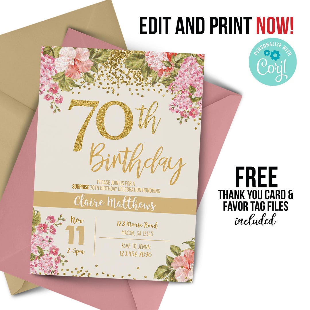 70th Birthday Invite | Milestone Celebration Party | 70 Years Old ...