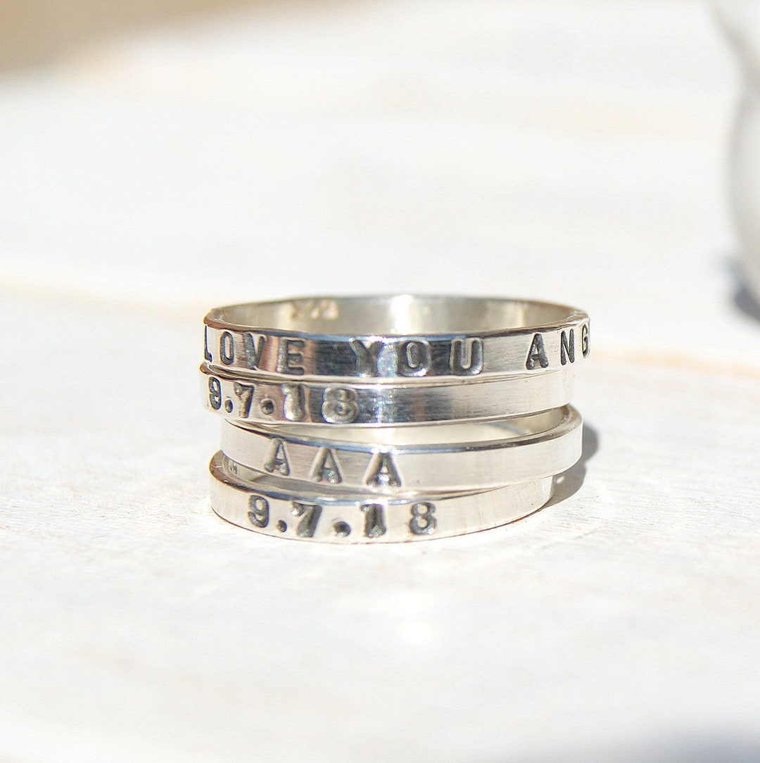 Personalised Ring Sterling Silver Ring Hand Stamped Name - Etsy