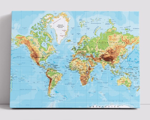 Detailed World Map Canvas Wall Art Stretched Ready to Hang - Etsy