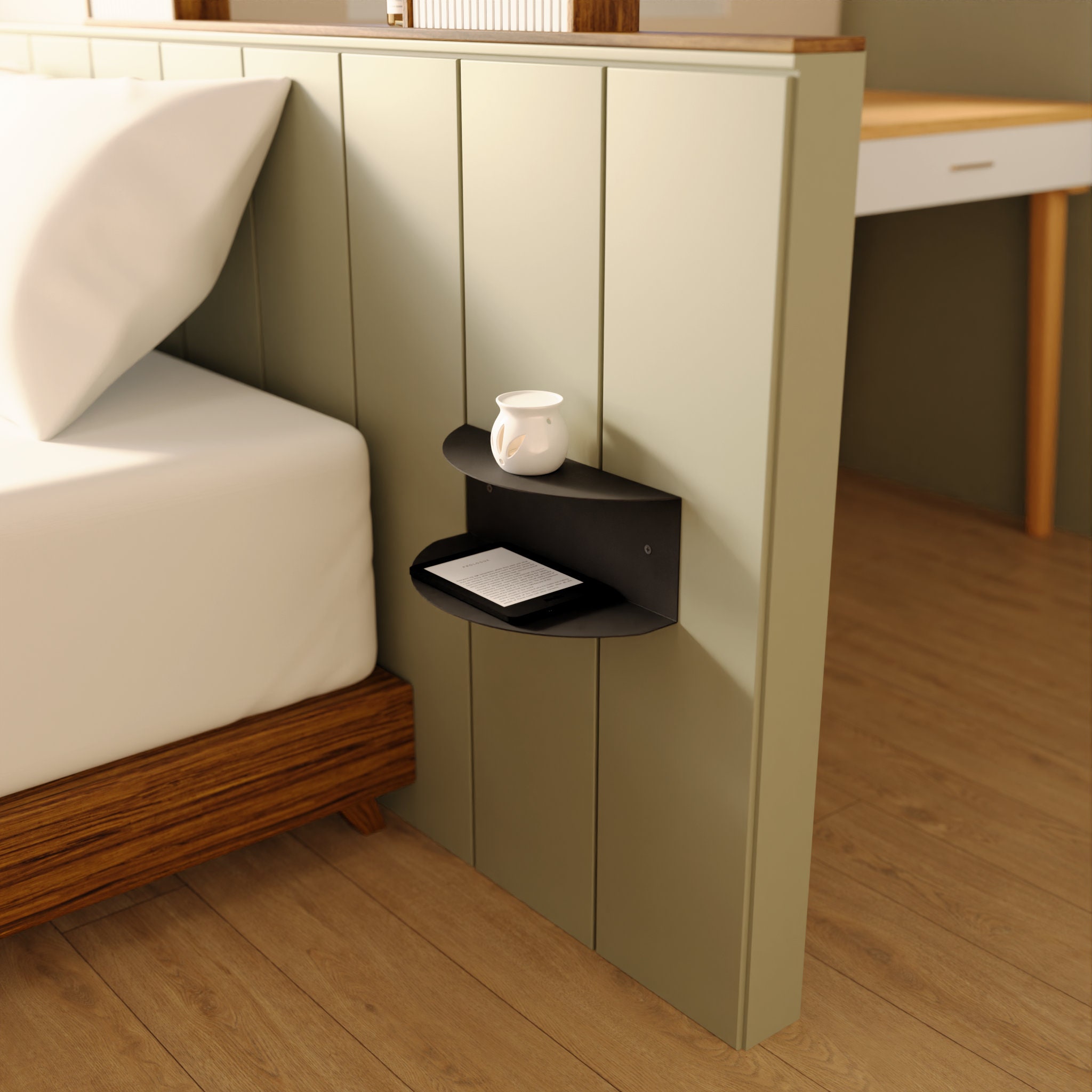 Curved Floating Metal Bedside Shelf, Minimal Nightstand Organizer for ...