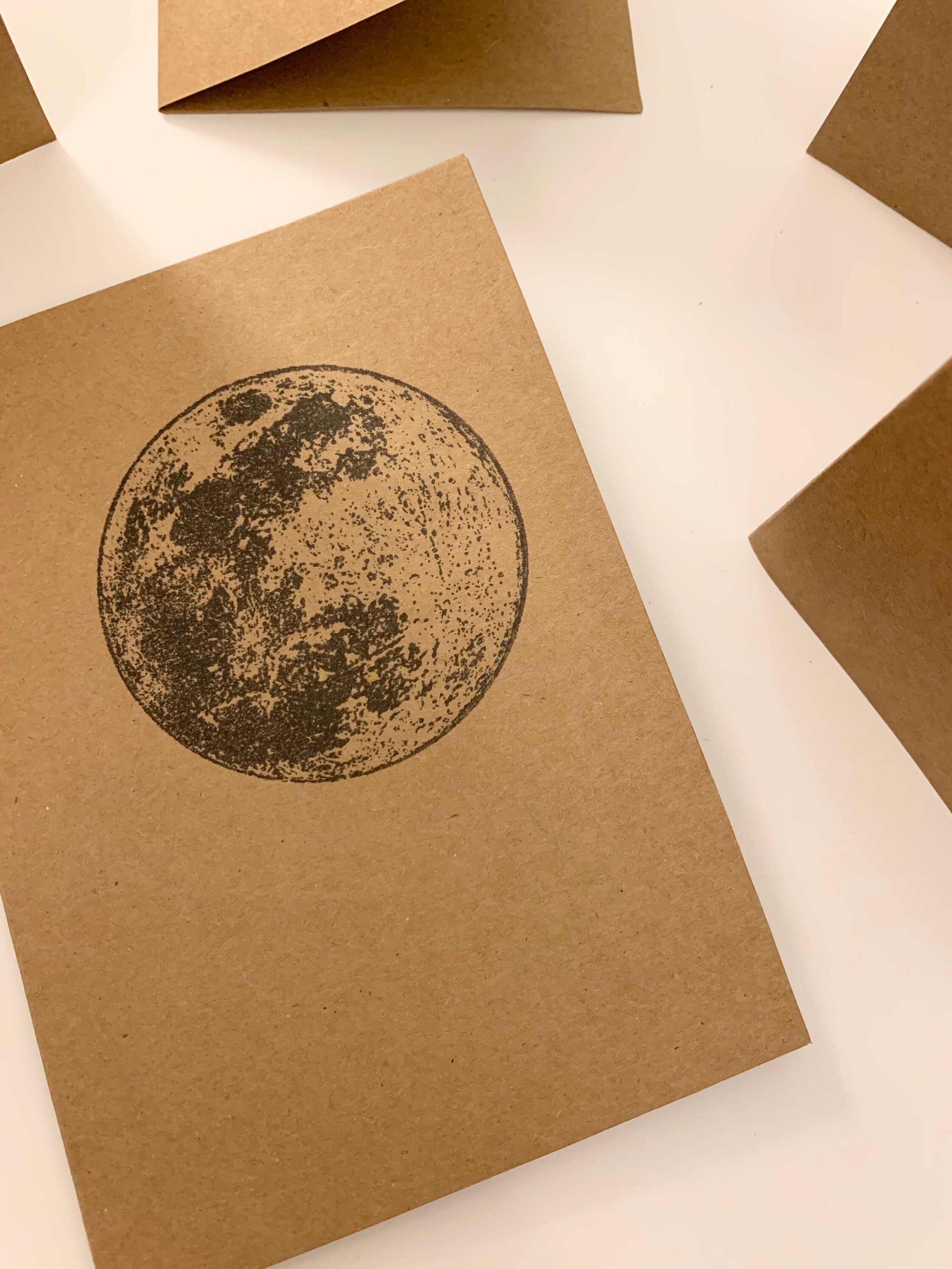 Set of 6 Full Moon Hand Stamped Greeting Card - Etsy