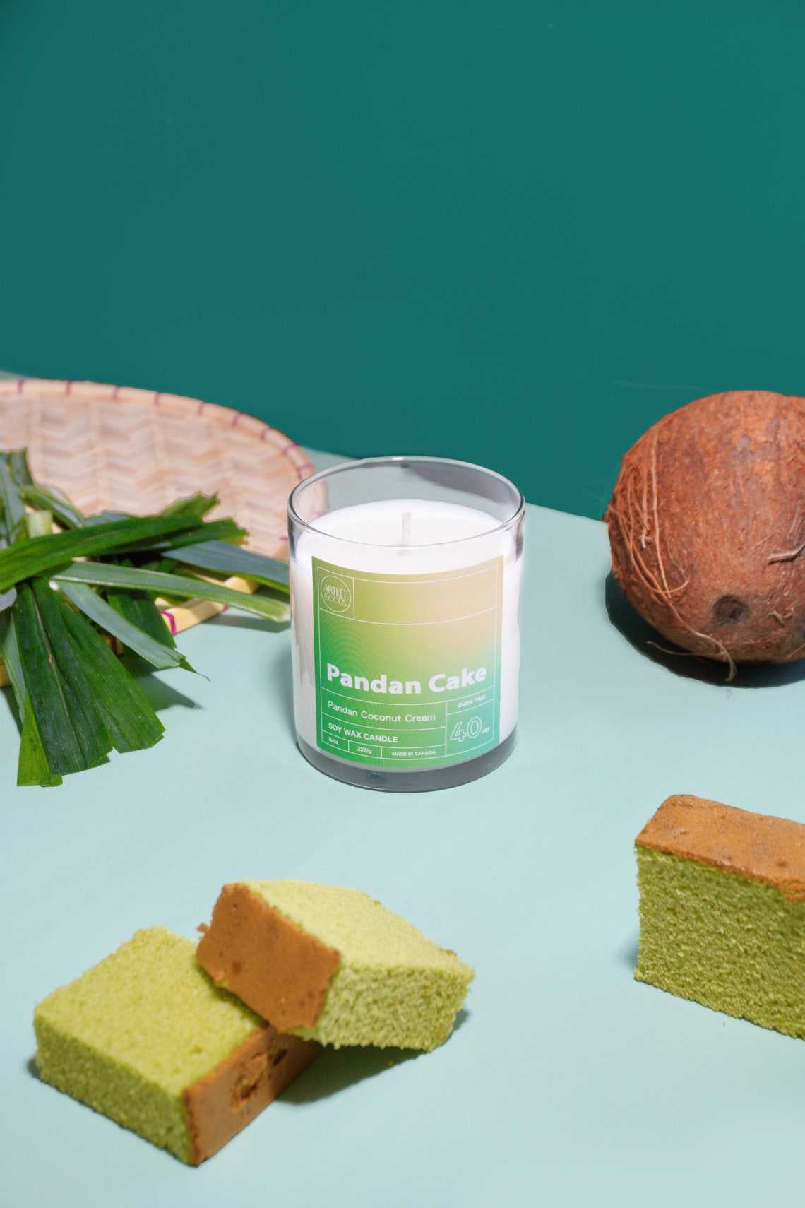 Candela di cera di soia Pandan Cake / Crema di cocco Pandan profumata ...