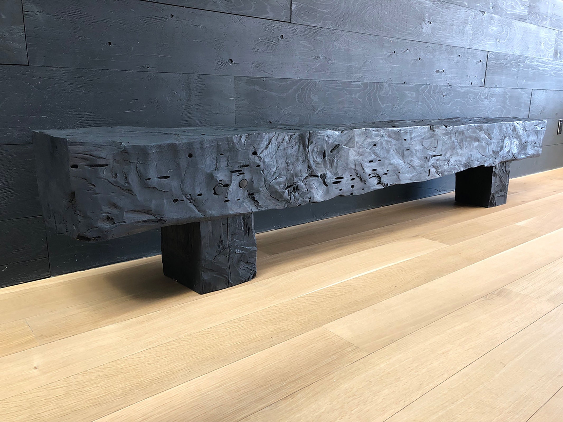 Shou Sugi Ban solid wood bench | Etsy