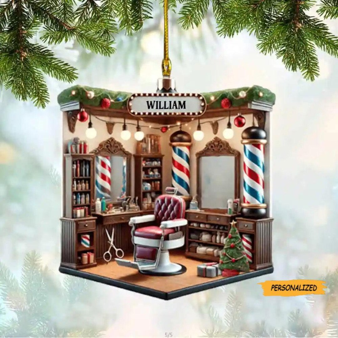 Custom Name Barber Shop Personalized Christmas Ornament, Christmas Gift ...