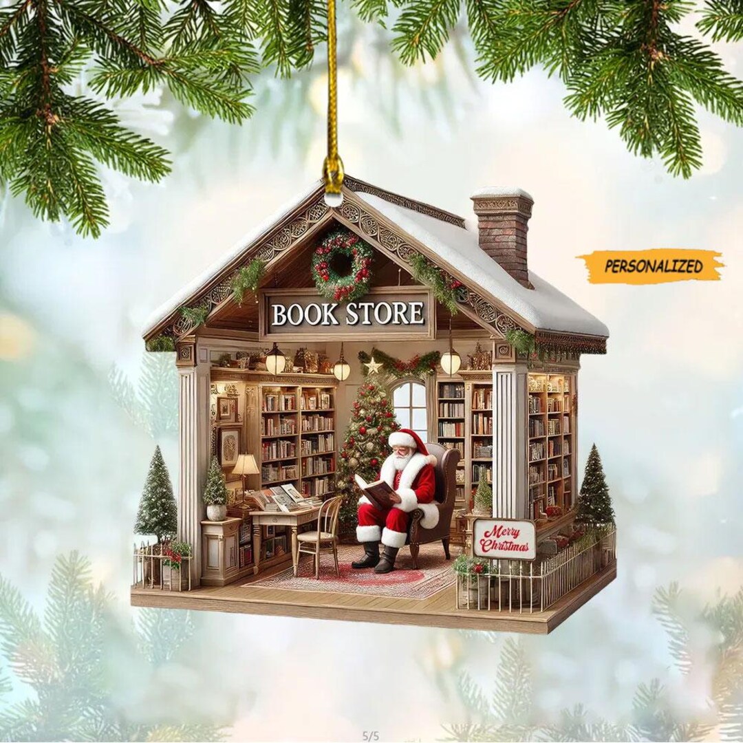 Personalized Santa in Book Shop Christmas Ornament, Gift for Book ...