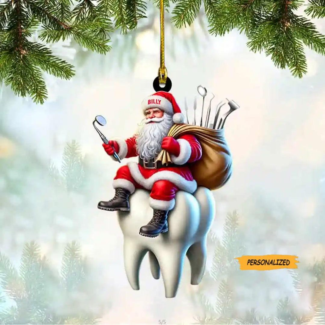 Custom Name Santa With Tooth Christmas Ornament, Personalized Dentist ...