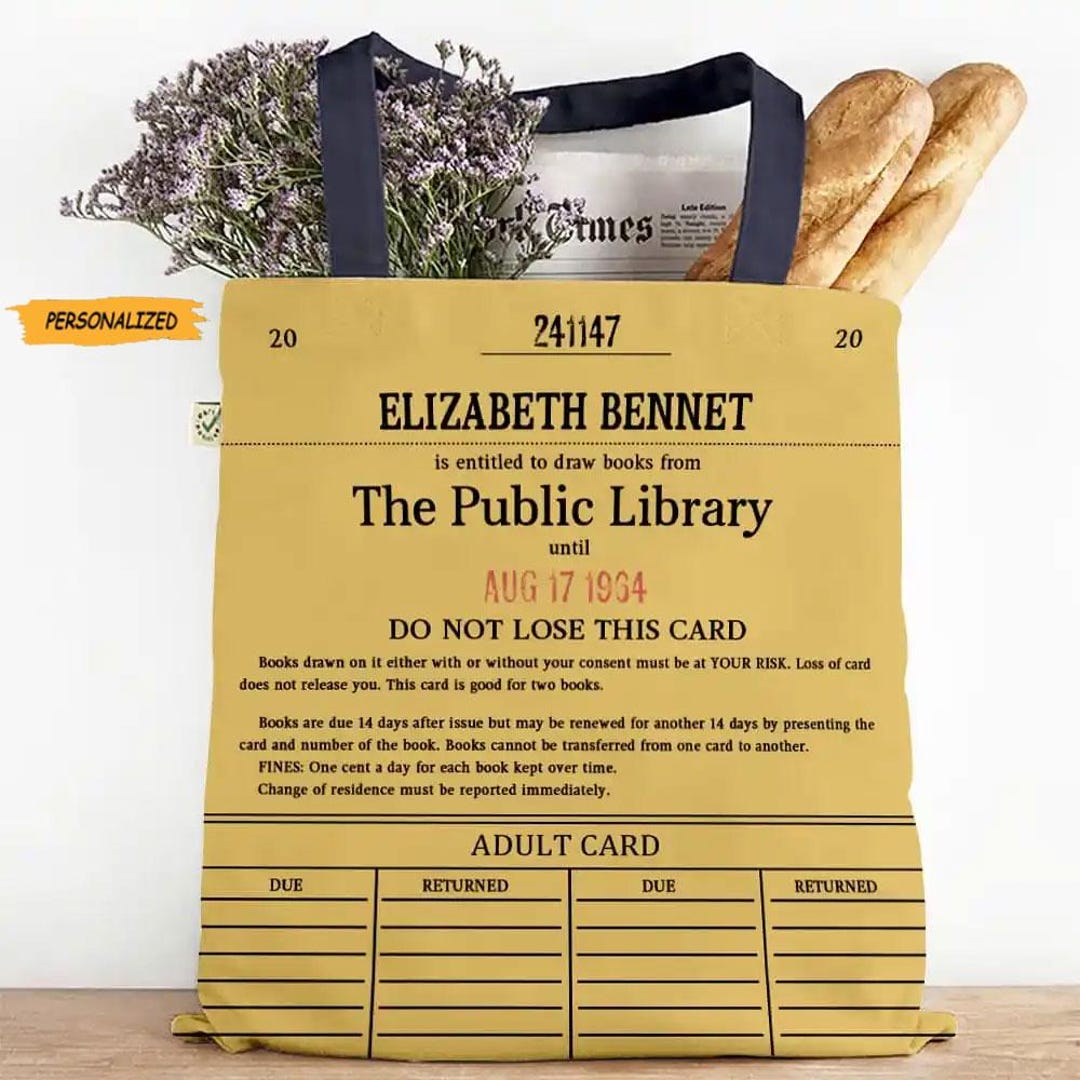 Custom Library Card Tote Bag | Personalized Tote Bag, Gift for Her ...