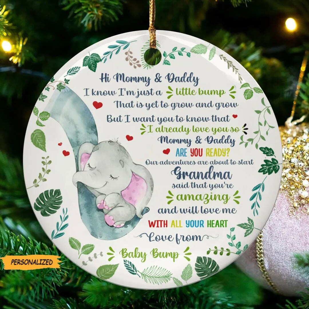 Hi Mommy & Daddy Love From Baby Bump With Elephant, Personalized Custom ...
