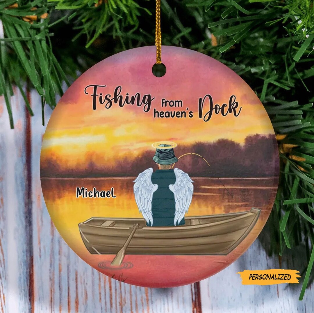 Personalized Custom Fishing in Heaven Circle Ornament, Memorial Gift ...