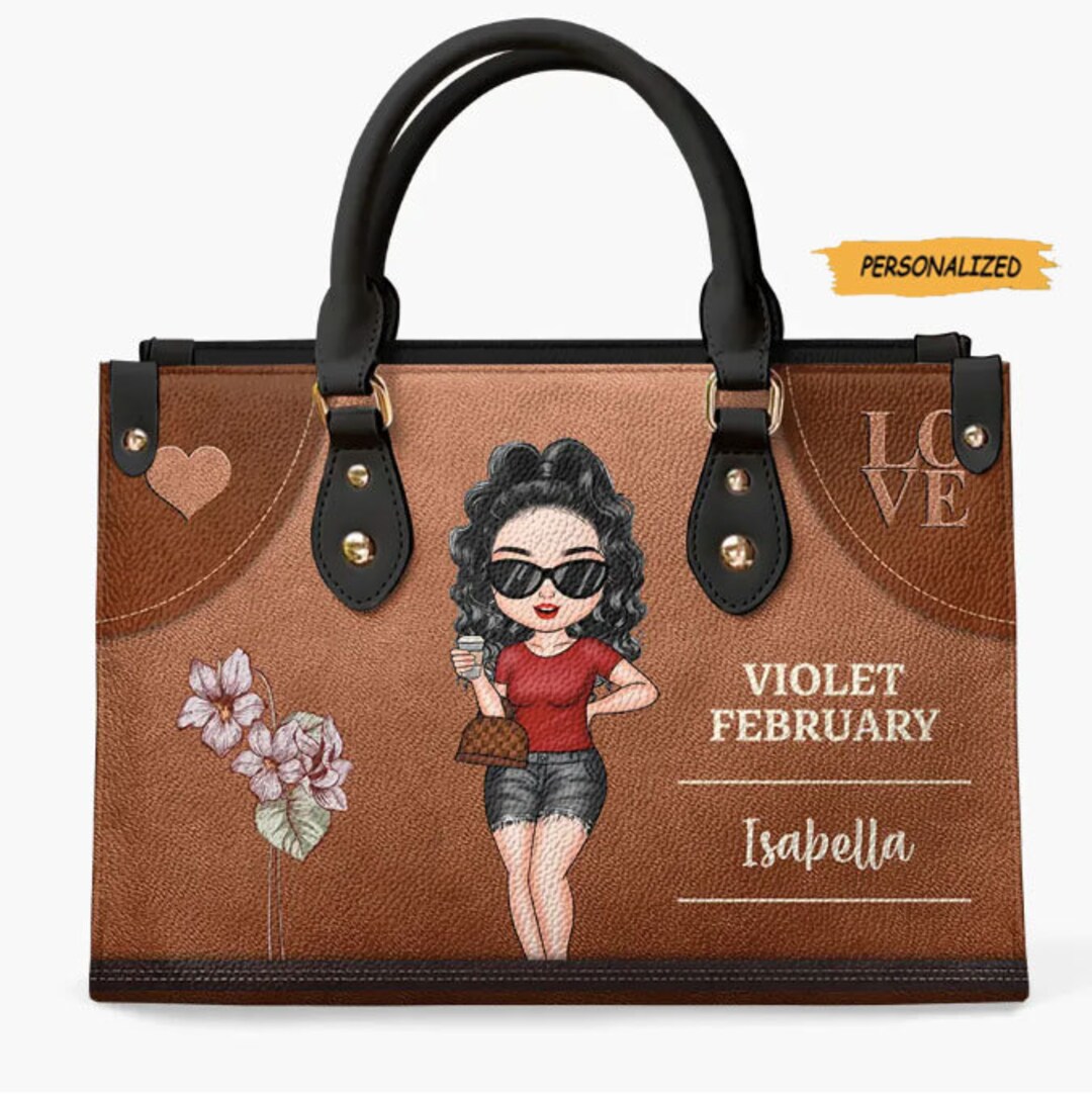 Birth Month Flower Personalized Custom Leather Bag, Birthday Gift for ...