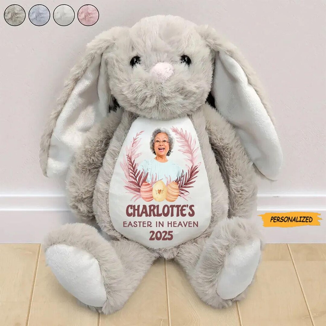 Easter in Heaven, Personalized Memorial Stuffed Bunny, Custom Photo ...