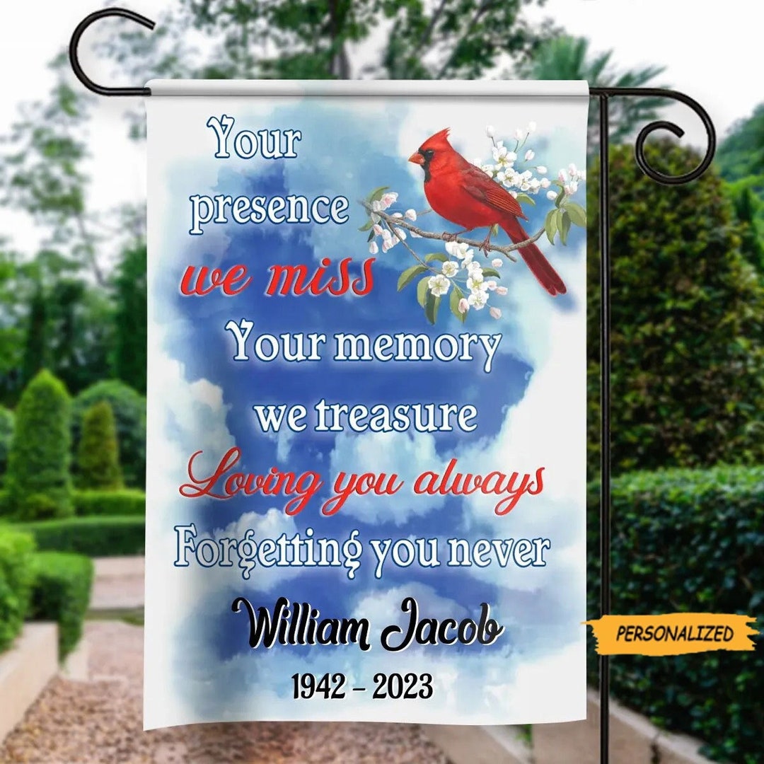 Your Presence We Miss Personalized Garden Flag, Memorial Gift, Cardinal ...