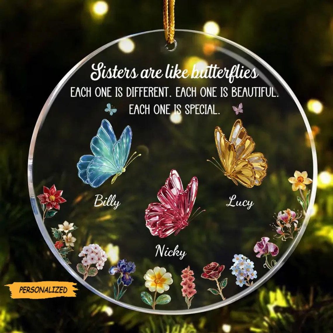 Sisters Are Like Butterflies, Personalized Festive Sister Love Circle ...