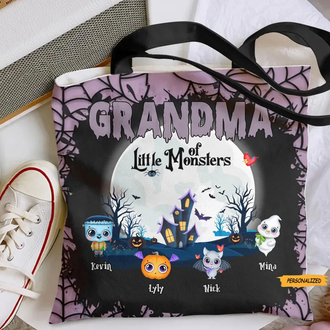 Grandma of Little Monsters, Personalized Custom Tote Bag, Halloween ...