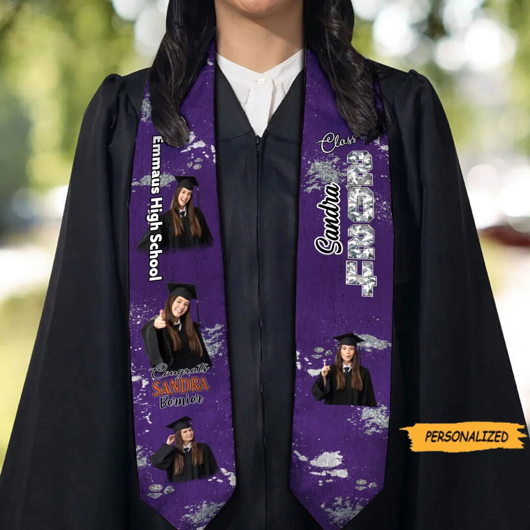 Custom Portrait Photo and Add School Namepersonalized Graduation Stole ...