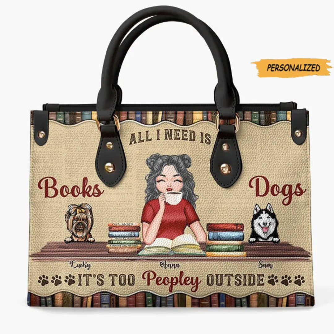 Personalized Book Reading Leather Bag, Gift for Reading and Dog Lovers ...